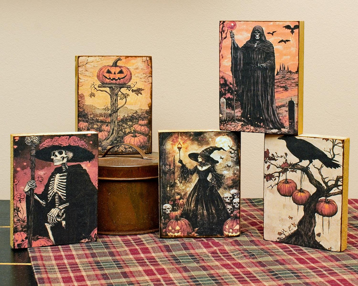 Vintage Halloween Block Images/Halloween Decor/Wood Block/Primitive ...